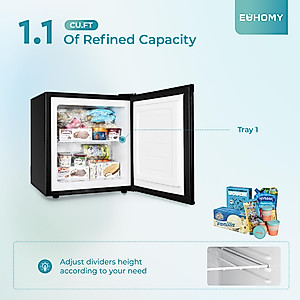 EUHOMY 1.1 Cubic Feet Mini Freezer, Countertop, Single Door Compact Upright Freezer with Reversible Door, Removable Shelves, Small freezer for Home/Dorms/Apartment/Office, New Black