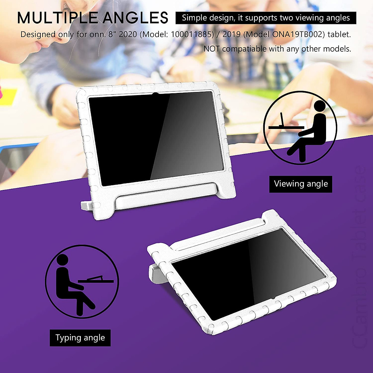 CCambro Kids Case for onn Gen 2 8 inch(100011885)/onn Surf 8 inch(ONA19TB002), Light-Weight EVA Soft Foam Durable Rugged Shockproof Kidsproof Foldable Handle Kickstand Cover for Kids - Purple