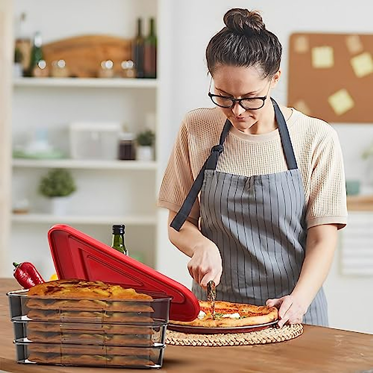 Pizza Storage Container, Expandable Pizza Slice Container, Reusable Pizza Pan Pizza Box Set with Lids to Leftover Organization and Space Saver