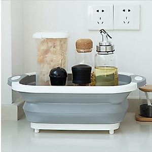 SKIMT Chopping Board Kitchen Chopping Block Foldable Cutting Board with Colanders Kitchen Chopping Boards Washing Basket Drain Kitchen Organizer