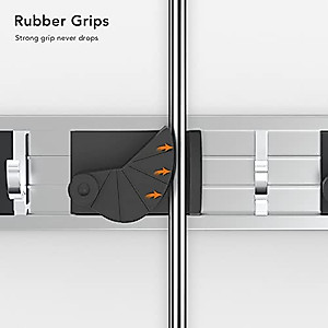 KINGTOP Broom Mop Holder Wall Mount Sturdy Space Aluminum Broom Organizer Rack with Hooks Great for Home Pantry, Kitchen, Garden,Garage & Laundry Tool Storage (2 Racks 3 Hooks Black)