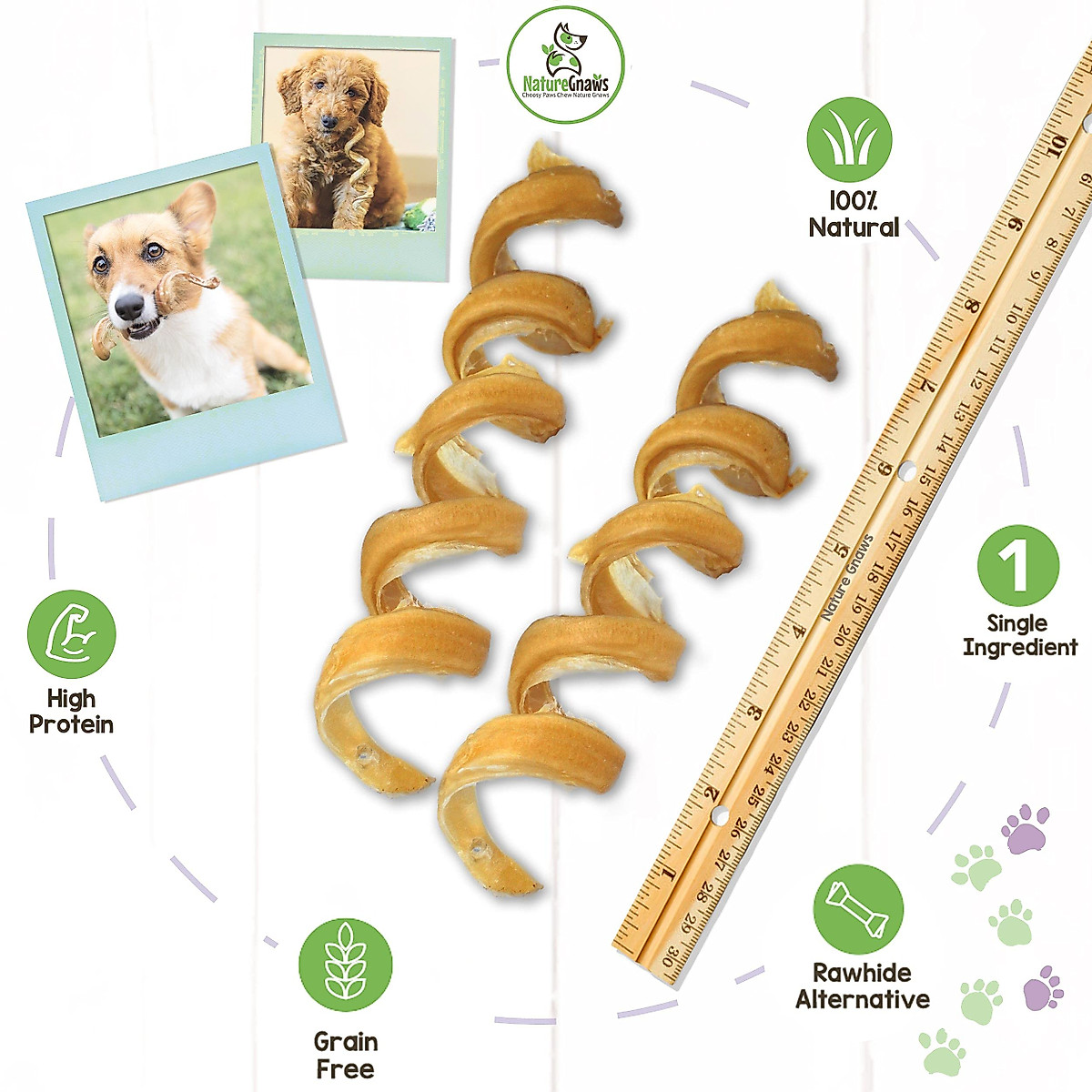 Nature Gnaws Bully Stick Springs for Dogs - Premium Natural Beef Dental Bones - Long Lasting Curly Dog Chew Treats for Aggressive Chewers - Rawhide Free 25 Count (Pack of 1)