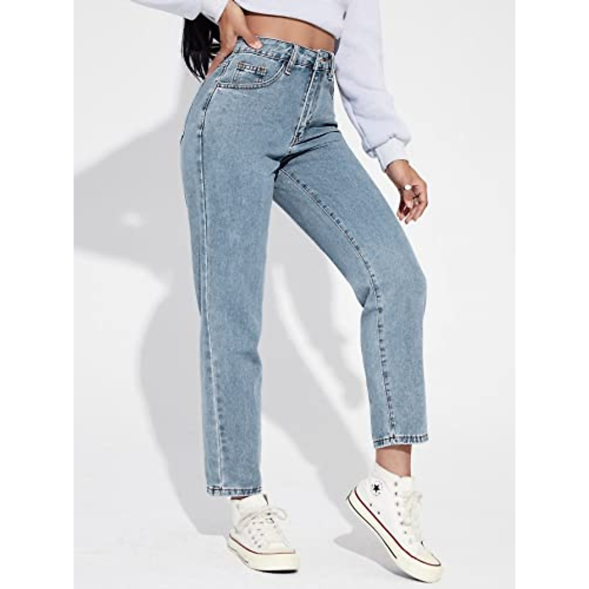 MakeMeChic Women's Straight Leg Jeans Casual High Waisted Denim Pants Light Wash L