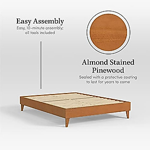 eLuxurySupply Wood Bed Frame – Made with 100% New Zealand Pine - Solid Mattress Platform Foundation w/Pressed Pine Slats - Easy Assembly – King (Almond)