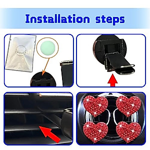 cueclue 4 PCS Bling Car Air Conditioner Outlet Clip, 1.07" x 1.07" Heart-Shaped with Rhinestones Vent Clip, Car Decoration Accessories, Products Compatible with Most Car Models (Red)