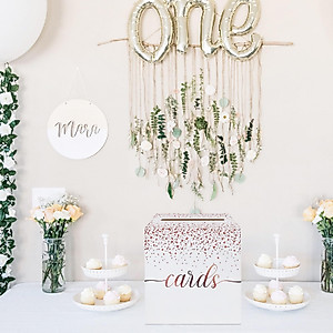 QIKSION Rose Gold Cards Box for Party, White and Rose Gold Gift Card Box Holder Money Box for Birthdays, Bridal Shower, Weddings, Baby Shower, Graduation, Anniversaries