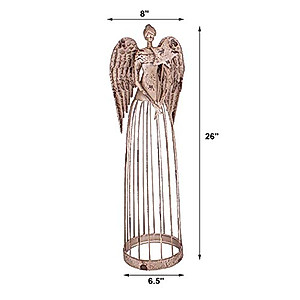 Antiqued Metal Garden Angel Statue with Star Wand, Indoor Outdoor Yard Art Decor Lawn Patio Decorations Holiday Present Idea, 26inH (Star Wand)