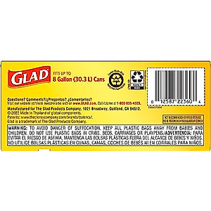 Glad Medium Drawstring Trash Bags, 8 Gallon, White, Fragrance Free, 26 Count, Pack May Vary