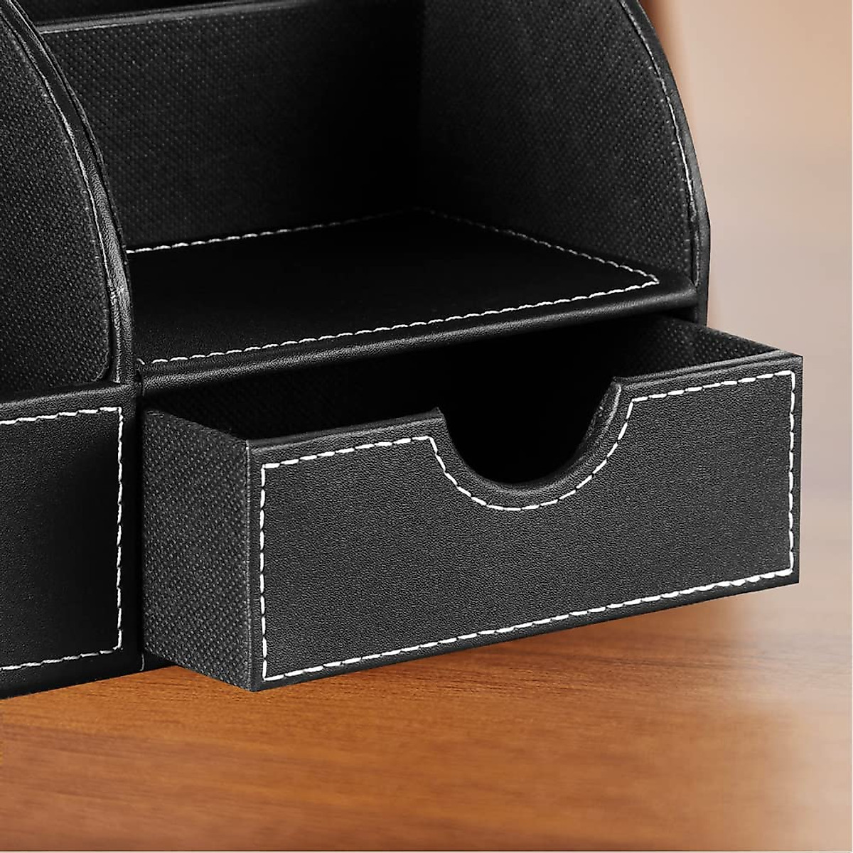 Desk Organizer, PU Leather Desktop Organizers and Accessories, Office Supplies Multi-Functional Caddy Storage with 6 Compartments and 1 Drawer, Workspace Organizer for Office Home School Classroom