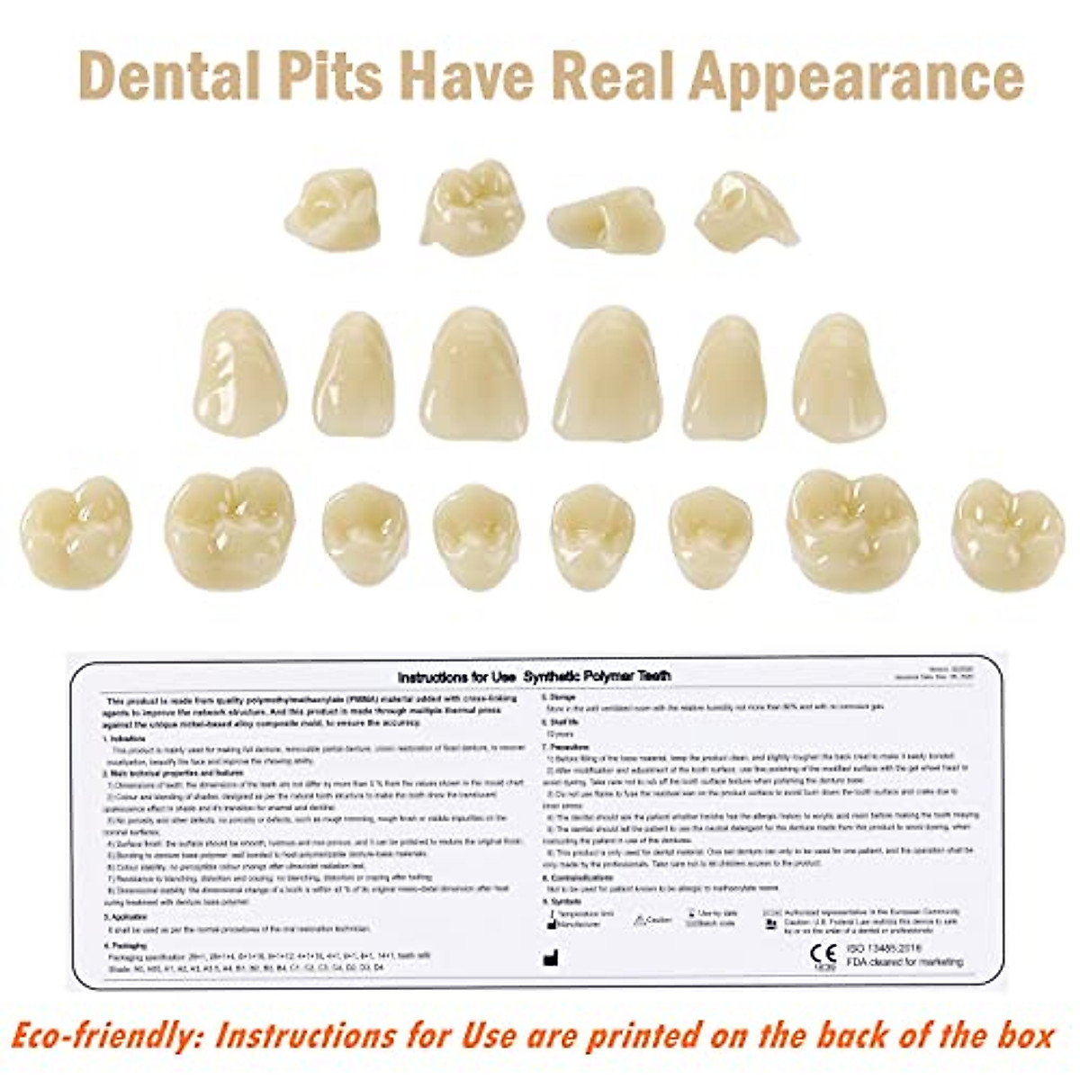 Dental Acrylic Resin Denture False Teeth A3, T6 Synthetic Polymer Resin Fake Teeth for Replacement, Halloween, DIY (28 Pcs/Set)