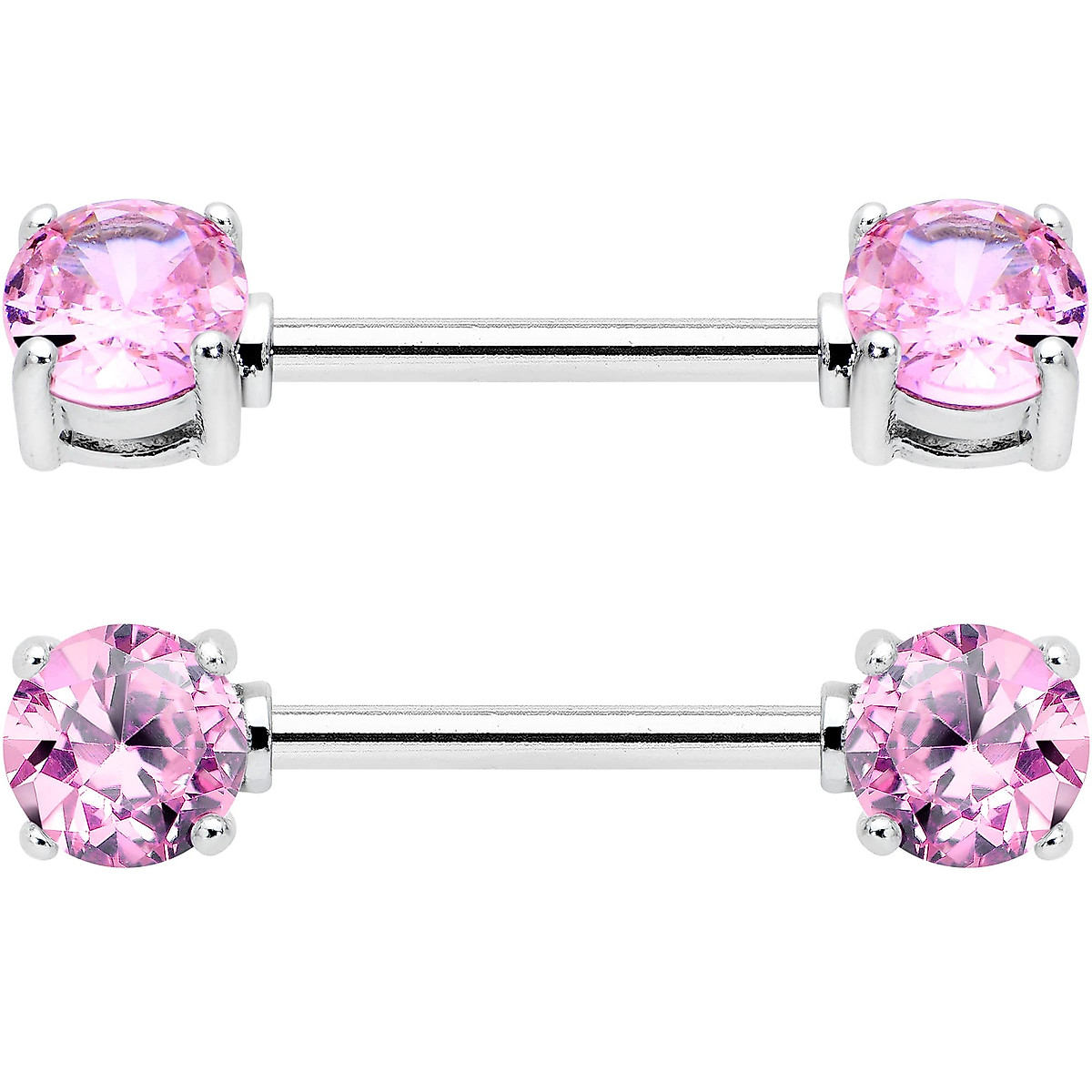 Body Candy Stainless Steel Pink Accent Barbell Nipple Ring Set 14 Gauge 9/16"