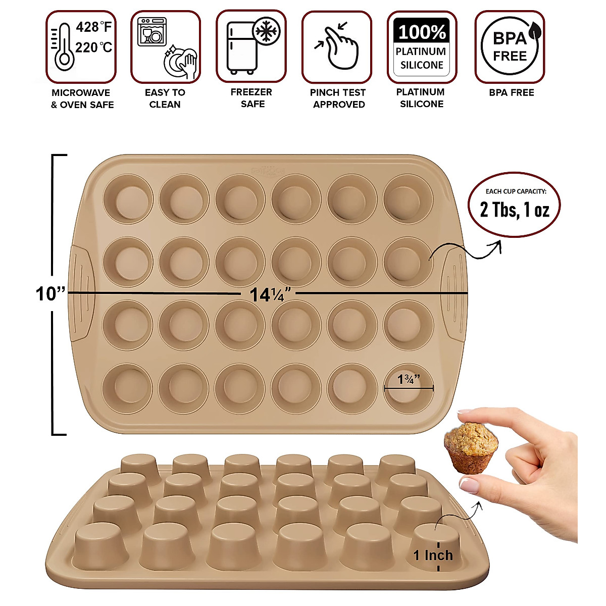FOODIES HAVEN Silicone Mini Muffin Pan 24-Cup Nonstick Mini Cupcake Molds for Baking