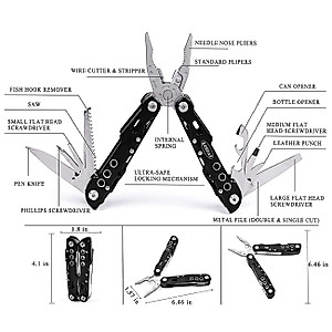 Multitool Knife for Men, Pliers Tools 15 in 1 Multi Tool with Safety Lock Screwdrivers Saw Bottle Opener Durable Sheath Perfect for Camping Survival Hiking