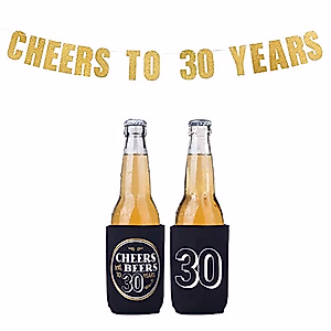 30th Birthday Decoration Bundle - Cheers & Beers to 30 Years Coozies and Cheers to 30 Years Birthday Banner