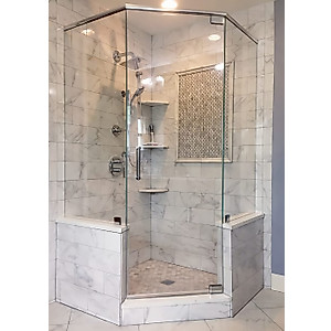 GEOONA 2 pcs Marble Shower Corner Shelf for Bathroom, 9'' Natural Marble Corner Shelves for Bath Wall Mounted Both Side Polished (2, Carrara White)