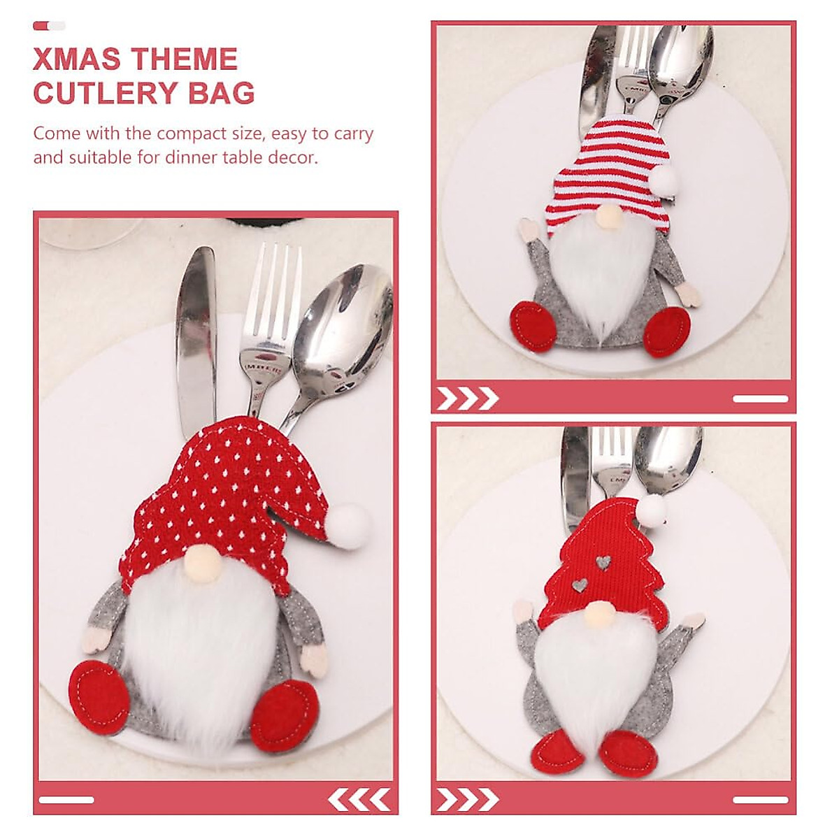 Luxshiny 12pcs Christmas Tableware Bags Gnome Cutlery Bags Xmas Cutlery Pouch Cover Holiday Table Flatware Pouches for Chopsticks Spoon Fork Christmas Table Decorations