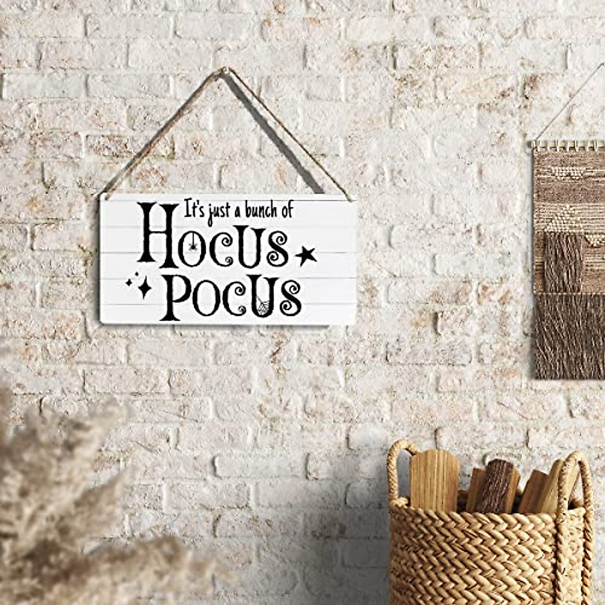 Funny Sign Decor It's Just a Bunch of Hocus Pocus Wooden Sign Plaque Wall Hanging Posters Artwork 12”X6” Rustic Home Decoration