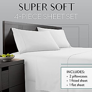 Danjor Linens Twin Sheets - Perfect Dorm Room Essentials Bedding- Hotel Luxury - 4 pc Soft Bedding & Pillowcases Set with Deep Pockets - Breathable Bed Sheets, Wrinkle Free - White Sheets