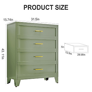 AUEYTVR Dresser for Bedroom Tall White Dresser, Chest of Drawers for Bedroom with Large Storage Space for Living Room, Hallway, Entryway, Home Office (Matcha Green, 4 Drawers)