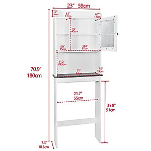 ZenStyle Over The Toilet Storage Cabinet Wood Bathroom Spacesaver Storage Organizer with Adjustable Shelves, Tempered Glass Door and Cubby, Soft White