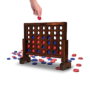 GoSports 1 Foot Width Premium 4 in a Row Game, Choose Between Classic White or Dark Stain – with Connect Coins, Portable Case and Rules