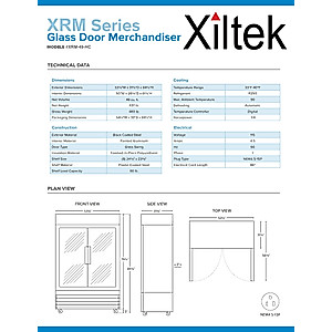 Xiltek Large Capacity Glass Front Double Door Display Cooler - Merchandiser Refrigerator- 45 Cu Ft