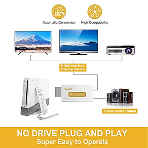Wii to HDMI Converter, Wii to hdmi Adapter HDMI for Wii Adapter with 3.5mm Audio Jack Out 1080p 720p Supports All Wii Display Modes for HDTV, Monitor