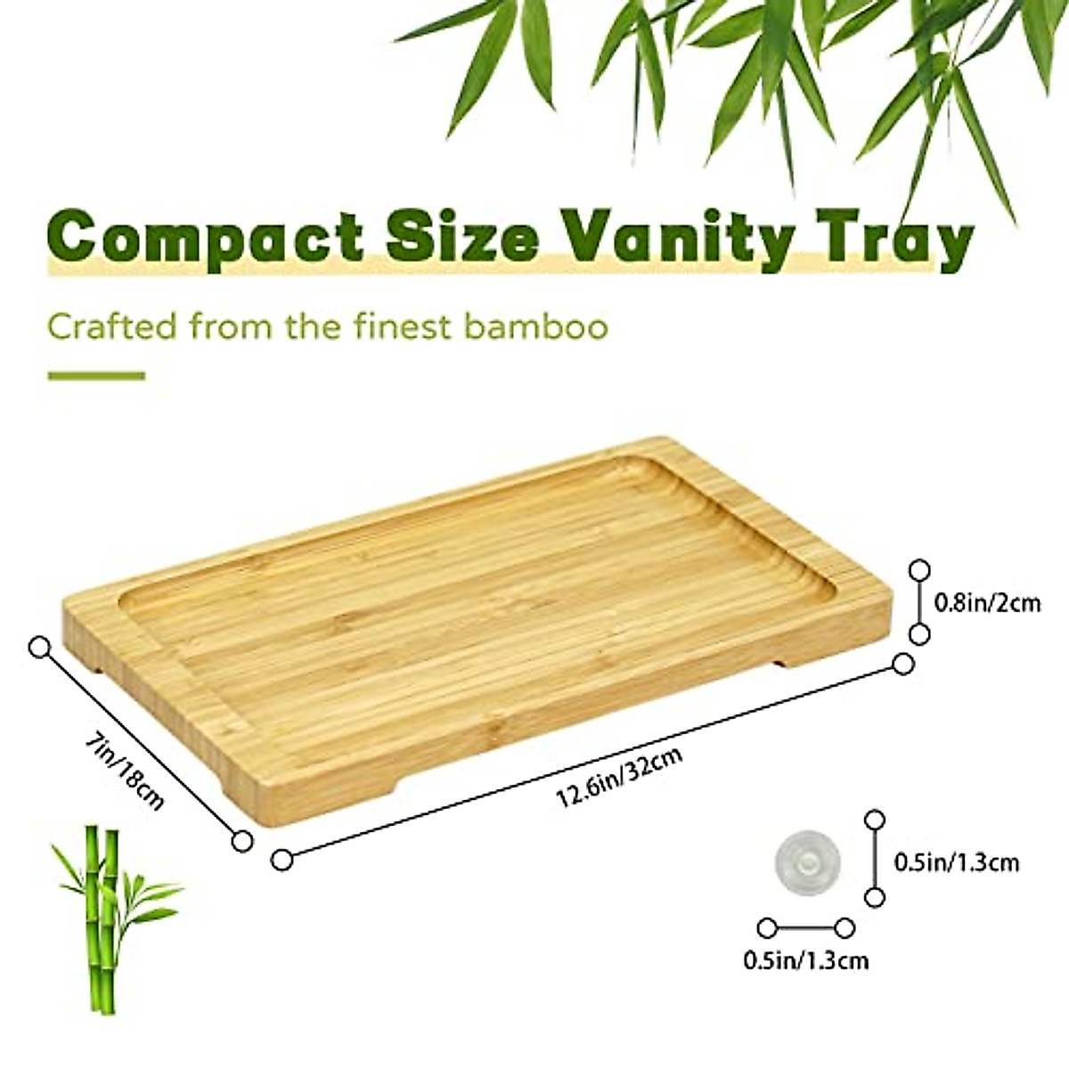 Natural Bamboo Vanity Tray, KMOTASUO Slip-Resistant Bathroom Counter Tray Toilet Tank Tray, Bamboo Tray for Bathroom Storage Tissue Soap Towel Toiletries,12.6 x 7 x 0.8 inches