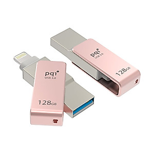 Iconnect Mini [Apple Mfi] 128 GB Mobile Flash Drive w/ Lightning Connector for iPhones iPads Mac & PC USB 3.0 (Rose Gold)
