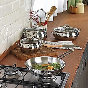 Korkmaz Tombik High-End Stainless Steel Induction-ready Casseroles, Low Casseroles with Tri-Ply Encapsulated Base (Low Casserole 5 Quart)