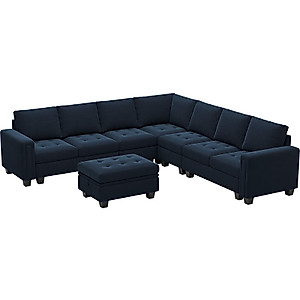 Belffin Convertible Velvet Modular Sectional Sofa Couch with Reversible Chaise L Shaped Sectional Couch with Storage Ottoman Living Room Furniture Sofa Set Blue