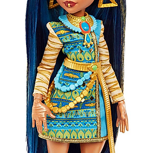 Monster High Doll, Cleo De Nile with Blue Streaked Hair in Signature Look with Fashion Accessories & Pet Dog Tut