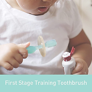 haakaa Baby Toothbrush Baby - 360° Food Grade Silicone Toothbrush for Baby 6M Toothbrush with Shield & Base Design, 1pc (Blue)