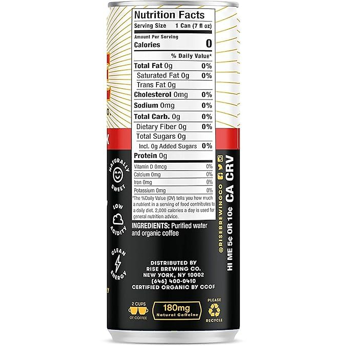 RISE Brewing Co. | Original Black Nitro Cold Brew Coffee | Sugar and Gluten-Free, Vegan | Organic & Non-GMO | Low Acidity | 7 fl. oz. Cans (4 Pack)