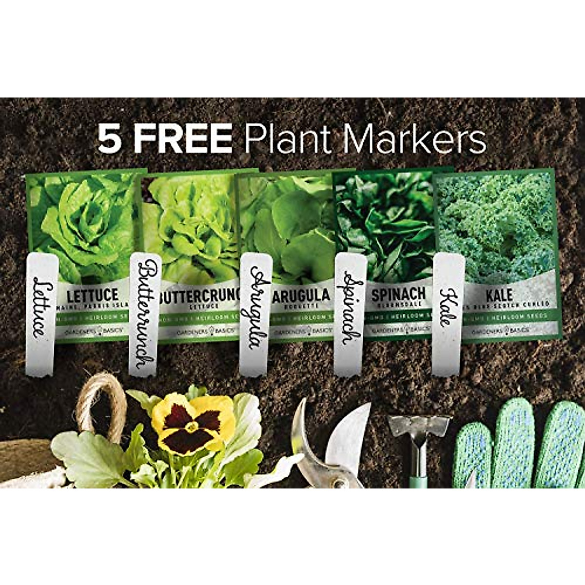 Lettuce and Greens Heirloom Vegetable Seed Non-GMO Seeds for Planting Indoors and Outdoor 5 Packs - Lettuce Buttercrunch, Romaine, Arugula, Kale and Spinach by Gardeners Basics