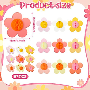 Shappy 27 Set Daisy Flower Honeycomb Balls Decorations Daisy Flower Hanging Ceiling Sign Retro Groovy Decor Hippie Boho Party Supplies for Themed Party Birthday Bridal Shower