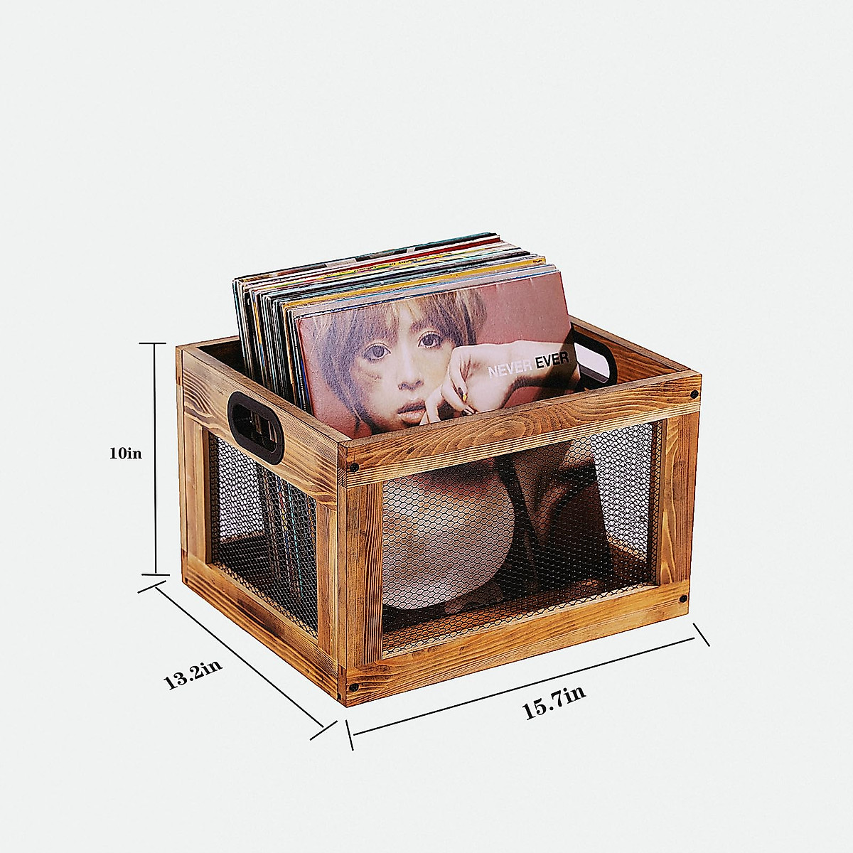 AMMKARE Vinyl Record Storage Crate Wooden Record Holder, Wooden LP Record Storage Box Album Shelf Vinyl Record Storage Cube Record Record Organizer Box Storage