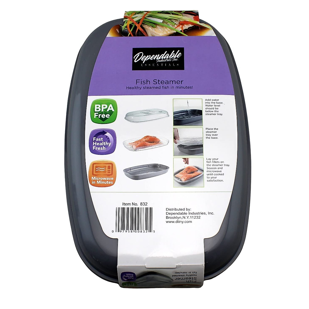 Dependable Industries inc. Essentials Microwave Fish Vegetables and Pasta Steamer BPA Free Cooks Healthy Steamed Fish in Minutes