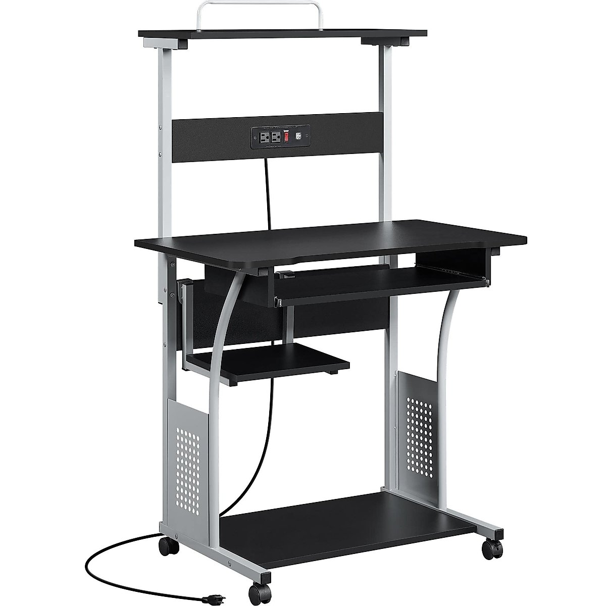 Topeakmart Rolling Computer Desk with Charging Station and 2 USB Ports for Small Space, Study Writing Desk with Keyboard Tray and Printer Shelf for Home Office, Compact Study Table with Wheels, Black