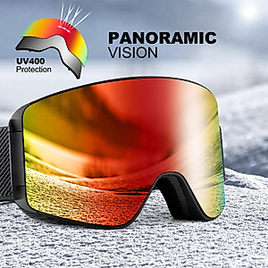 Odoland Ski Goggles Set with Detachable Lens, Frameless Interchangeable Lens, Anti-Fog UV Protection Snow Goggles for Men and Women, Helmet Compatible - Black Frame Sliver Lens vlt 15%