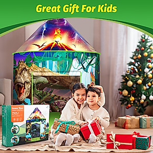 HopeRock Dinosaur Kids Tent with Roar Button, Kids Play Tent with Dinosaur Toys for Boys & Girls Kids Pop Up Tent for Boys, Kids Indoor Tents Birthday Chirstmas Gifts for 3 4 5 6 7+ Years Old Boys