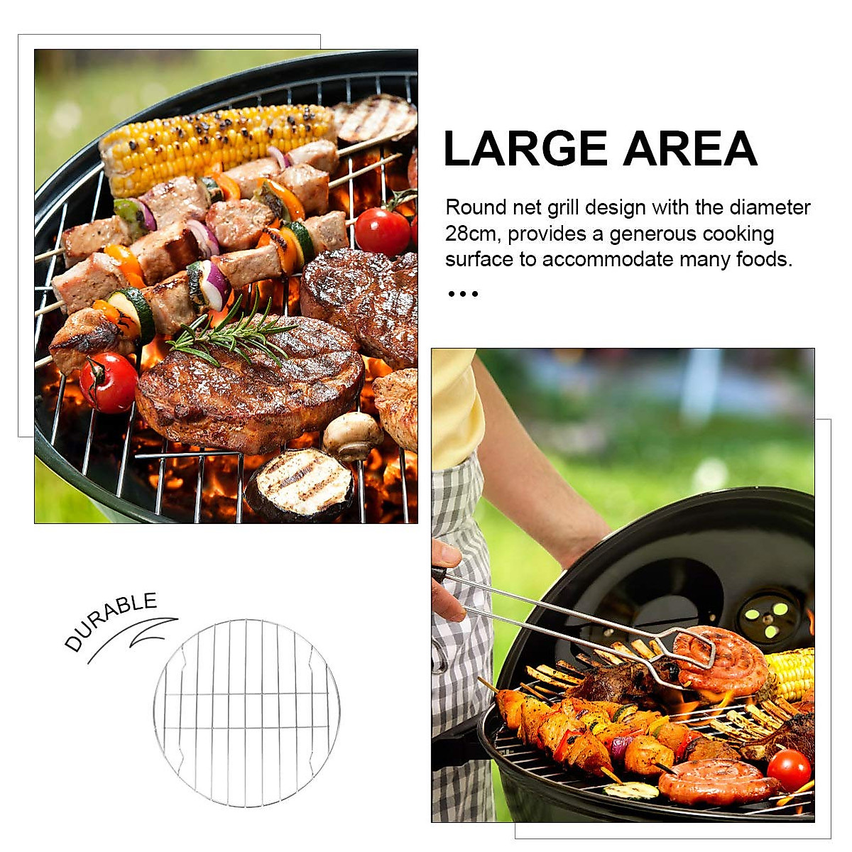Cabilock Barbecue Wire Rack Stainless Steel Cooling Rack Round Bake Mesh Grid Grate Pizza Baking Rack for Outdoor Camping Hiking Silver 28cm (Without Black Baking Tray)