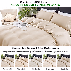 YIYEA Duvet Cover Queen Size - 100% Organic Viscose Derived from Bamboo - Luxury 600 Thread Count Cooling Comforter Cover Set for Hot Sleepers, Silky Soft and Breathable - Beige