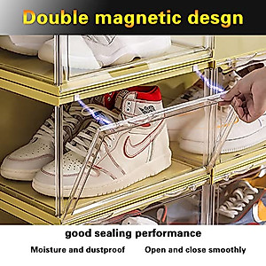 W XUEXIEWU K.T.Z Shoe Boxes，Clear Plastic Shoe Box，Sports Shoe Storage Box， Magnetic Side Open Stackable Shoe Box（Khaki 1PCS）