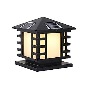 CraftThink LED Solar Post Light Outdoor, Opaque Lamp Glass House-Shape Gate Light with Square Acrylic Shade/Warm Light Sources/in Black for Garden Yard Post Pole Pillar Mount Landscape- 10" Wide