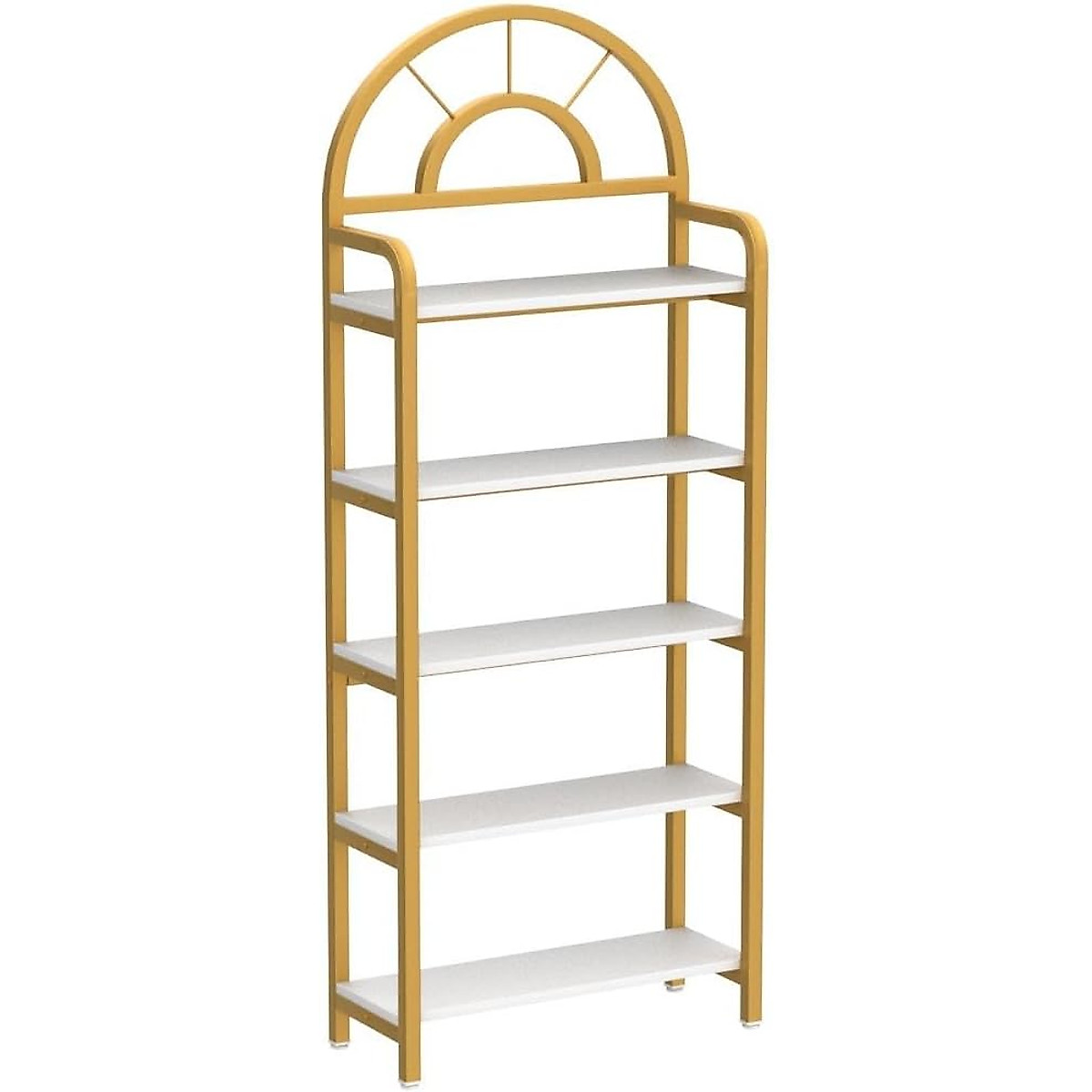 Tribesigns White and Gold Arched Bookshelf 5 Tier Bookcase, Gold Shelves for Living Room Freestanding Tall Display Shelf, Decorative Shelf for Bedroom