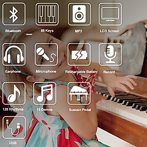 SURNUO Portable Roll Up 88 Keys Piano Keyboard with LCD Display, Digital Electric Hand Roll Piano Keyboard with 2000mAh Rechargeable Battery Christmas Gifts