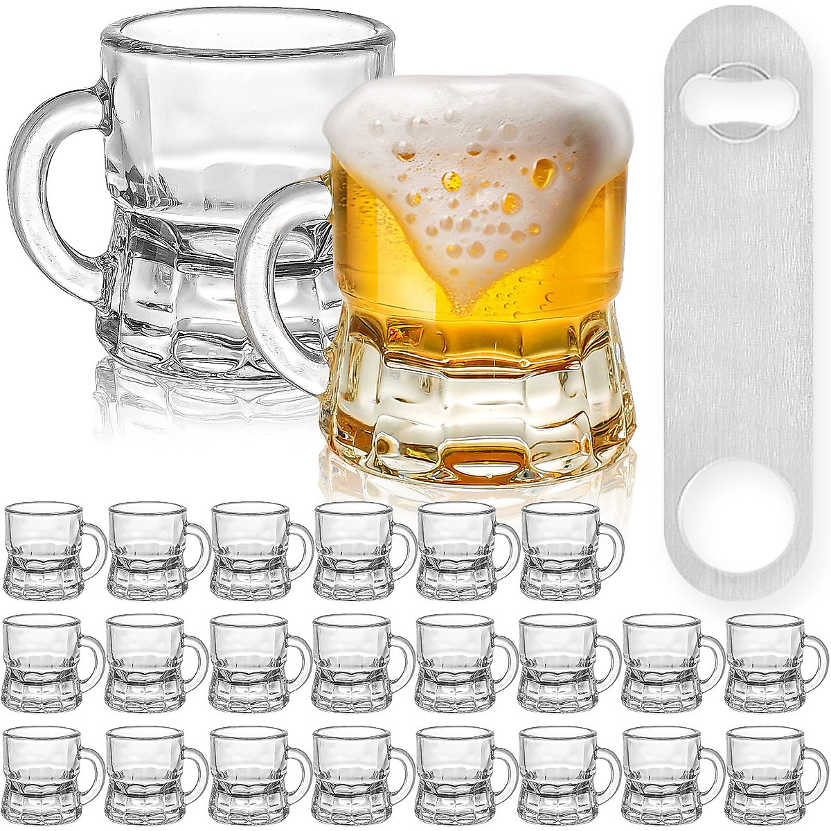 Supwinnet 48pcs Shot Glasses Set, 24pcs 0.5oz/15ml Mini Shot Glasses with Tray and Holder Organizer and 24pcs 1 oz/30ml Beer Glasses with Handle