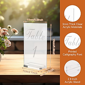 FVIEXE 20PCS Acrylic Wedding Table Numbers 1-20 with Stands, 4x6 inches Clear Table Numbers for Wedding Party Reception Sign Place Number Cards Printed Calligraphy Font for Event Banquet Anniversary