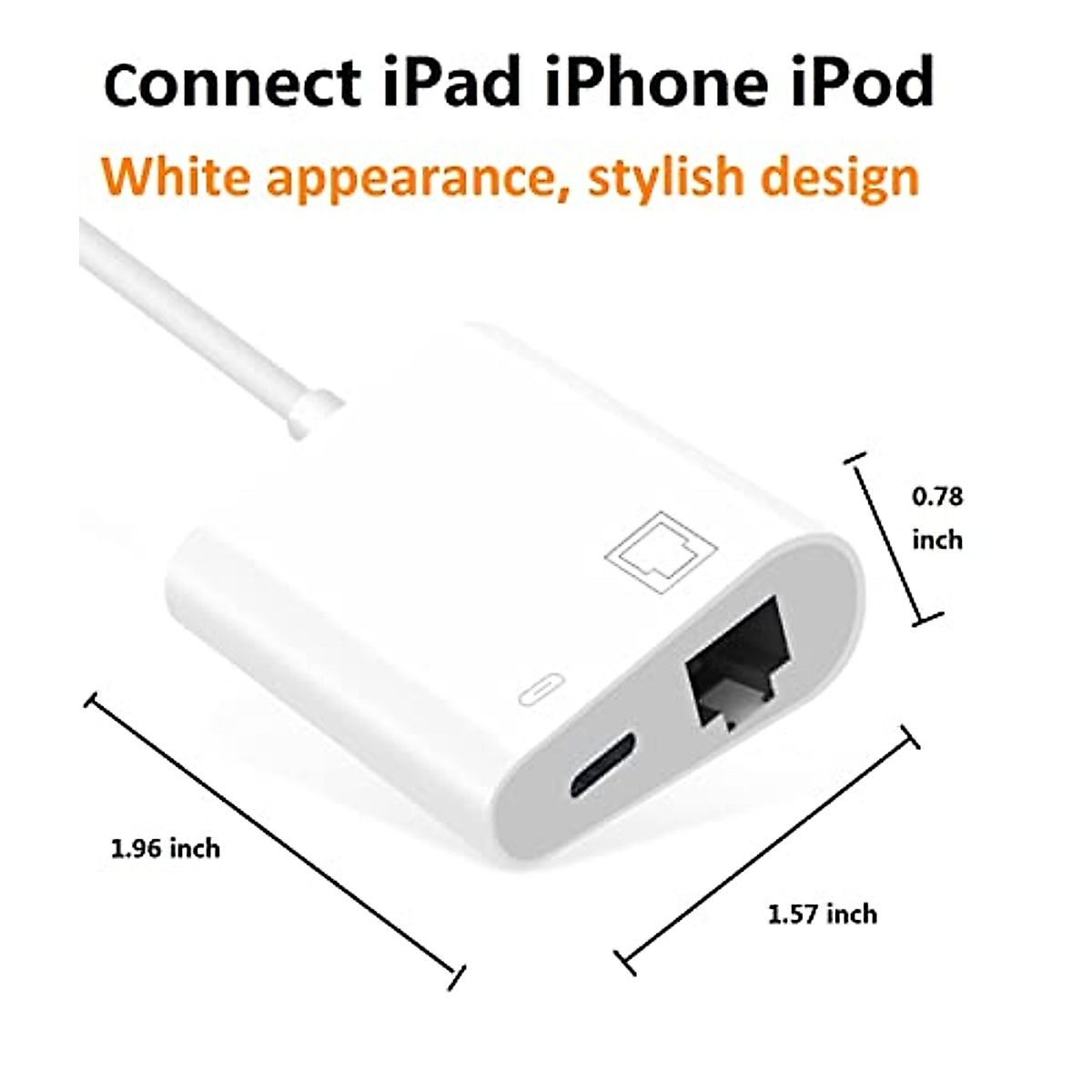 Apple MFI Certified Lightning to Ethernet Adapter for iPhone,2 in 1 LAN Ethernet Network to Lightning Adapter for iPhone 14/13/Pro Max/12/11/XS/XR/X/8/7/6/5 iPad 100Mbps Cat 8 7 6